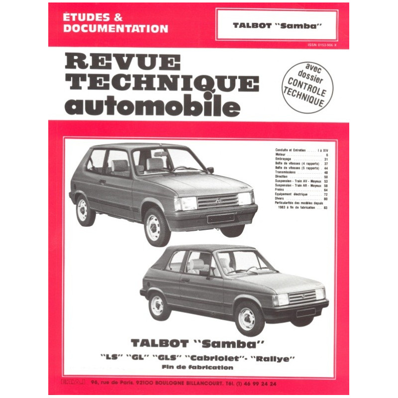 RTA TALBOT SIMCA SAMBA Cabriolet 2 portes (1982 > 1986)